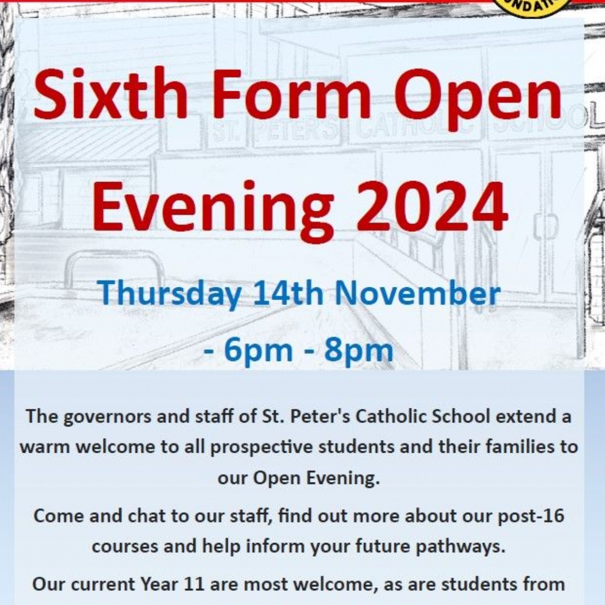 St Peter's Catholic School - Sixth Form Open Evening